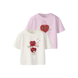 T-Shirt name it "NMFBSWET 2P SS NREG TOP BOX", M&auml;dchen, Gr. 92, cloud dancer pack:cradle pink, Jersey, Obermaterial: 100% Baumwolle, bedruckt, unifarben, Basic normal, Rundhals, Shirts T-Shirt