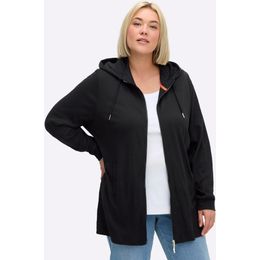 Shirtjacke sheego "Sweatjacke", Damen, Gr. 44/46, schwarz, 50% Baumwolle, 50% Modal, unifarben, Shirts Shirtjacke