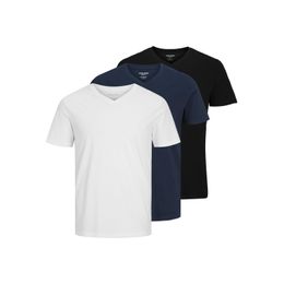 Jack & Jones V-Shirt JACK & JONES "JJEORGANIC BASIC TEE SS V-NECK 3PK MP", Herren, Gr. XXL, navy blazer pack:navy blazer, schwarz, wei&szlig;, Jersey, Obermaterial: 100% Baumwolle, unifarben, normal, V-Ausschnitt, Shirts V-Shirt