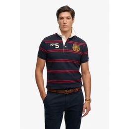 Poloshirt Superdry "DOUBLE EMBLEM JERSEY SS RUGBY", Herren, Gr. XXL, navy, rot chest band stripe, Single Jersey, Obermaterial: 100% Baumwolle, gestreift, relaxed fit normal, Rundhals, Shirts Poloshirt, im angesagten Rugby Stil