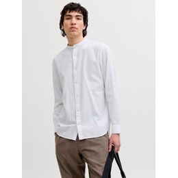 Jack & Jones Langarmhemd JACK & JONES "JJESUMMER LINEN BLEND BAND SHIRT L/S SN", Damen, Gr. XXL, N-Gr, wei&szlig;, Web, Obermaterial: 70% Baumwolle, 30% Leinen, unifarben, regular fit normal, 1-Knopf-Manschette, Hemden Langarmhemd, Baumwollmischung, regular fit