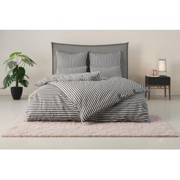 Bettw&auml;sche "Linnea", grau (anthrazit), B/L: 135cm x 200cm, 1 Stk., 1 Stk., Renforc&eacute;, B/L: 80cm x 80cm, 2, Renforc&eacute;, Obermaterial: 100% Baumwolle, LeGer Home by Lena Gercke, Bettw&auml;sche, Bettw&auml;sche, aus 100% Baumwolle, Streifendesign, Topseller