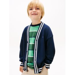 Strickjacke Tommy Hilfiger "VARSITY RIB V-NECK CARDIGAN", Jungen, Gr. 7 (122), schwarz night navy, Strick, Obermaterial: 100% Baumwolle, unifarben, regular fit normal, V-Ausschnitt, eingesetzt Rippb&uuml;ndchen, Strickjacken Strickjacke, Kinder bis 16 Jahre, regular fit