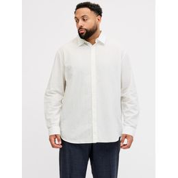 Jack & Jones PlusSize Langarmhemd "JJEBREEZE LINEN BLEND SHIRT L/S SN PLS", Herren, Gr. 5XL, N-Gr, wei&szlig;, Web, Obermaterial: 70% Baumwolle, 30% Leinen, JACK & JONES PLUSSIZE, Hemden Langarmhemd, mit auff&auml;lliger Knopfleiste