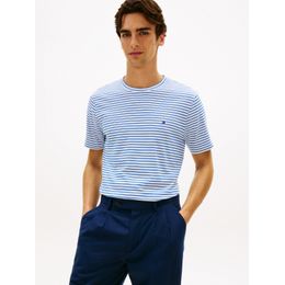 T-Shirt Tommy Hilfiger "SEASONAL STRIPE", Herren, Gr. L, wei&szlig;, regal blau stripe, Single Jersey, Obermaterial: 100% Baumwolle, gestreift, regular fit, Rundhals, Shirts T-Shirt, Regular fit, gestreift, Rundhals