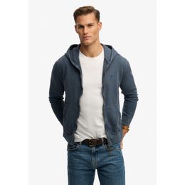 Kapuzensweatjacke Superdry "CLASSIC ESSENTIAL ZIPHOOD", Herren, Gr. L, dry slate blau, angeraute Sweatware, Obermaterial: 100% Baumwolle, unifarben, relaxed fit normal, Sweatjacken Kapuzensweatjacke, Topseller