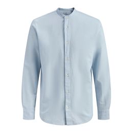 Jack & Jones PlusSize Langarmhemd "JJEBREEZE LINEN BLEND BAND SHIRT L PLS", Herren, Gr. 3XL, N-Gr, celestial blau, Web, Obermaterial: 70% Baumwolle, 30% Leinen, JACK & JONES PLUSSIZE, Hemden Langarmhemd, mit Stehkragen