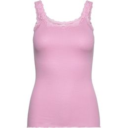 Spitzentop rosemunde "Babette Silk Top", Damen, Gr. M, pink, Feinripp, Obermaterial: 70% Seide, 30% Baumwolle, unifarben, k&ouml;rpernah h&uuml;ftbedeckend, Rundhals, Tops Spitzentop, umgedrehter Vintage-Spitzenbesatz, feminin, bequem, Seidenmix