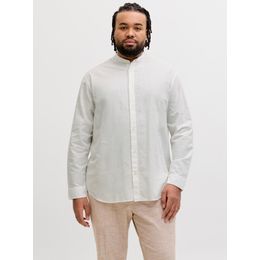 Jack & Jones PlusSize Langarmhemd "JJEBREEZE LINEN BLEND BAND SHIRT L PLS", Herren, Gr. 4XL, N-Gr, wei&szlig;, Web, Obermaterial: 70% Baumwolle, 30% Leinen, JACK & JONES PLUSSIZE, Hemden Langarmhemd, mit Stehkragen