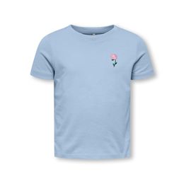 T-Shirt KIDS Only "KMGVEGA LIFE SS REG EMB TEE BOX JRS NOOS", M&auml;dchen, Gr. 98, soft chambray print:emb. flower, Jersey, Obermaterial: 100% Baumwolle, normal, Rundhals, Shirts T-Shirt