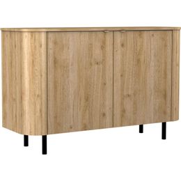 Sideboard Home Affaire "Murano, 131 cm breit, 2 T&uuml;ren, Anrichte, Kommode, Stauraumschrank", eiche cadiz dekor, B:131cm H:83cm T:43cm, FSC-zertifizierter Holzwerkstoff, Sideboards, Sideboard, Formgebogenes MDF, Stirnseiten mit Rundung, F&uuml;&szlig;e und Griffe aus Metall