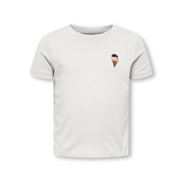 T-Shirt KIDS Only "KMGVEGA LIFE SS REG EMB TEE BOX JRS NOOS", M&auml;dchen, Gr. 128, cloud dancer print:emb ice cream, Jersey, Obermaterial: 100% Baumwolle, normal, Rundhals, Shirts T-Shirt