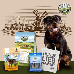 Special Set f&uuml;r Rottweiler - Wiesen-Schmaus + Dental Sticks + Gelenke & Knochen Complete-Snack + Jutebeutel