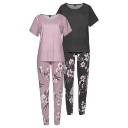 Vivance Dreams Pyjama violett Gr. 32/34 f&uuml;r Damen. Rundhals und Allover-Druck. Basic. Nachhaltig.