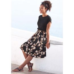 Lascana Jerseykleid 'mit bedrucktem Rock, Gummizug in der Taille' mehrfarbig Gr. 38 f&uuml;r Damen. Rundhals und Allover-Druck. Figurbetont. Nachhaltig.