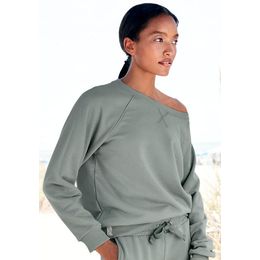 Lascana Sweatshirt salbeigr&uuml;n Gr. 36/38 f&uuml;r Damen. Rundhals und Logoschriftzug, Markenlabel. Bequem. Nachhaltig.