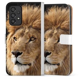 DeinDesign Galaxy A33 5G Handy Klapph&uuml;lle Handyh&uuml;lle aus Kunst Leder wei&szlig; Flip Case Jungle Lion Photography Sideflip mit Lasche