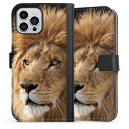 DeinDesign iPhone 13 Pro Max Handy Klapph&uuml;lle Handyh&uuml;lle aus Kunst Leder schwarz Flip Case Jungle Lion Photography Sideflip mit langer Lasche