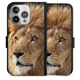 DeinDesign iPhone 14 Pro Handy Klapph&uuml;lle Handyh&uuml;lle aus Kunst Leder schwarz Flip Case Jungle Lion Photography Sideflip mit langer Lasche