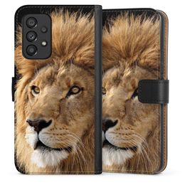 DeinDesign Galaxy A53 5G Handy Klapph&uuml;lle Handyh&uuml;lle aus Kunst Leder schwarz Flip Case Jungle Lion Photography Sideflip mit langer Lasche