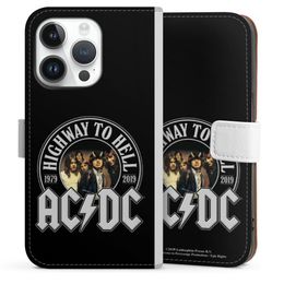 DeinDesign iPhone 14 Pro Handy Klapph&uuml;lle Handyh&uuml;lle aus Kunst Leder wei&szlig; Flip Case Acdc Official Licensed Product Rock Sideflip mit Lasche