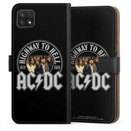 DeinDesign Galaxy A22 5G Handy Klapph&uuml;lle Handyh&uuml;lle aus Kunst Leder schwarz Flip Case Acdc Official Licensed Product Rock Sideflip mit langer Lasche