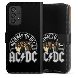 DeinDesign Galaxy A53 5G Handy Klapph&uuml;lle Handyh&uuml;lle aus Kunst Leder schwarz Flip Case Acdc Official Licensed Product Rock Sideflip mit langer Lasche
