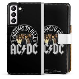DeinDesign Galaxy S21 5G Handy Klapph&uuml;lle Handyh&uuml;lle aus Kunst Leder wei&szlig; Flip Case Acdc Official Licensed Product Rock Sideflip mit Lasche