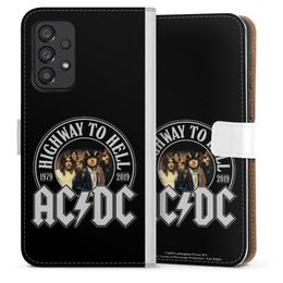 DeinDesign Galaxy A33 5G Handy Klapph&uuml;lle Handyh&uuml;lle aus Kunst Leder wei&szlig; Flip Case Acdc Official Licensed Product Rock Sideflip mit Lasche
