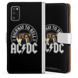 DeinDesign Galaxy A41 Handy Klapph&uuml;lle Handyh&uuml;lle aus Kunst Leder wei&szlig; Flip Case Acdc Official Licensed Product Rock Sideflip mit Lasche