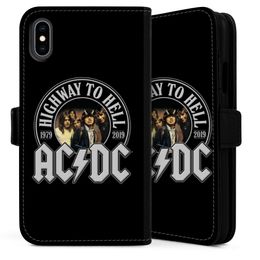 DeinDesign iPhone Xs Handy Klapph&uuml;lle Handyh&uuml;lle aus Kunst Leder schwarz Flip Case Acdc Official Licensed Product Rock Sideflip mit langer Lasche
