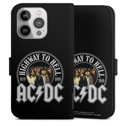 DeinDesign iPhone 14 Pro Handy Klapph&uuml;lle Handyh&uuml;lle aus Kunst Leder schwarz Flip Case Acdc Official Licensed Product Rock Sideflip mit langer Lasche