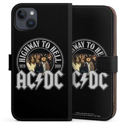DeinDesign iPhone 14 Plus Handy Klapph&uuml;lle Handyh&uuml;lle aus Kunst Leder schwarz Flip Case Acdc Official Licensed Product Rock Sideflip mit langer Lasche