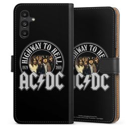 DeinDesign Galaxy A13 5G Handy Klapph&uuml;lle Handyh&uuml;lle aus Kunst Leder schwarz Flip Case Acdc Official Licensed Product Rock Sideflip mit langer Lasche