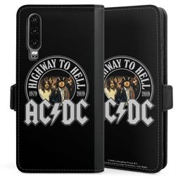 DeinDesign Huawei P30 Handy Klapph&uuml;lle Handyh&uuml;lle aus Kunst Leder schwarz Flip Case Acdc Official Licensed Product Rock Sideflip mit langer Lasche