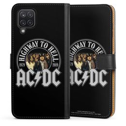 DeinDesign Galaxy A12 Handy Klapph&uuml;lle Handyh&uuml;lle aus Kunst Leder schwarz Flip Case Acdc Official Licensed Product Rock Sideflip mit langer Lasche