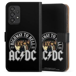 DeinDesign Galaxy A33 5G Handy Klapph&uuml;lle Handyh&uuml;lle aus Kunst Leder schwarz Flip Case Acdc Official Licensed Product Rock Sideflip mit langer Lasche