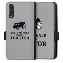 DeinDesign Galaxy A50 Handy Klapph&uuml;lle Handyh&uuml;lle aus Kunst Leder schwarz Flip Case Tractor Funny Farmer Sideflip mit Lasche