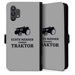 DeinDesign Galaxy A32 5G Handy Klapph&uuml;lle Handyh&uuml;lle aus Kunst Leder schwarz Flip Case Tractor Funny Farmer Sideflip mit langer Lasche