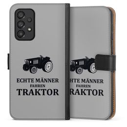 DeinDesign Galaxy A33 5G Handy Klapph&uuml;lle Handyh&uuml;lle aus Kunst Leder schwarz Flip Case Tractor Funny Farmer Sideflip mit langer Lasche