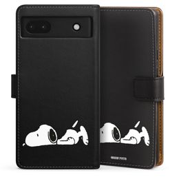 DeinDesign Google Pixel 6a Handy Klapph&uuml;lle Handyh&uuml;lle aus Kunst Leder schwarz Flip Case Official Licensed Product Snoopy Peanuts Sideflip mit langer Lasche