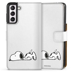 DeinDesign Galaxy S21 5G Handy Klapph&uuml;lle Handyh&uuml;lle aus Kunst Leder wei&szlig; Flip Case Official Licensed Product Snoopy Peanuts Sideflip mit Lasche