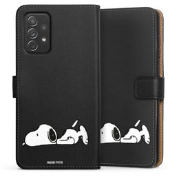 DeinDesign Galaxy A72 Handy Klapph&uuml;lle Handyh&uuml;lle aus Kunst Leder schwarz Flip Case Official Licensed Product Snoopy Peanuts Sideflip mit langer Lasche