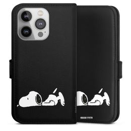 DeinDesign iPhone 14 Pro Handy Klapph&uuml;lle Handyh&uuml;lle aus Kunst Leder schwarz Flip Case Official Licensed Product Snoopy Peanuts Sideflip mit langer Lasche