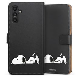DeinDesign Galaxy A04s Handy Klapph&uuml;lle Handyh&uuml;lle aus Kunst Leder schwarz Flip Case Official Licensed Product Snoopy Peanuts Sideflip mit langer Lasche