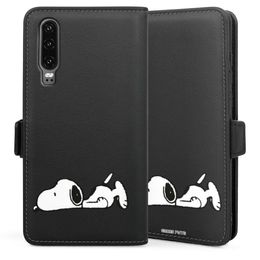DeinDesign Huawei P30 Handy Klapph&uuml;lle Handyh&uuml;lle aus Kunst Leder schwarz Flip Case Official Licensed Product Snoopy Peanuts Sideflip mit langer Lasche
