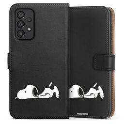 DeinDesign Galaxy A33 5G Handy Klapph&uuml;lle Handyh&uuml;lle aus Kunst Leder schwarz Flip Case Official Licensed Product Snoopy Peanuts Sideflip mit langer Lasche