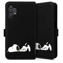 DeinDesign Galaxy A32 5G Handy Klapph&uuml;lle Handyh&uuml;lle aus Kunst Leder schwarz Flip Case Peanuts Snoopy Official Licensed Product Sideflip mit langer Lasche