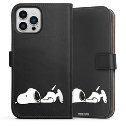 DeinDesign iPhone 13 Pro Max Handy Klapph&uuml;lle Handyh&uuml;lle aus Kunst Leder schwarz Flip Case Official Licensed Product Snoopy Peanuts Sideflip mit langer Lasche