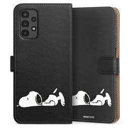 DeinDesign Galaxy A13 4G Handy Klapph&uuml;lle Handyh&uuml;lle aus Kunst Leder schwarz Flip Case Official Licensed Product Snoopy Peanuts Sideflip mit langer Lasche